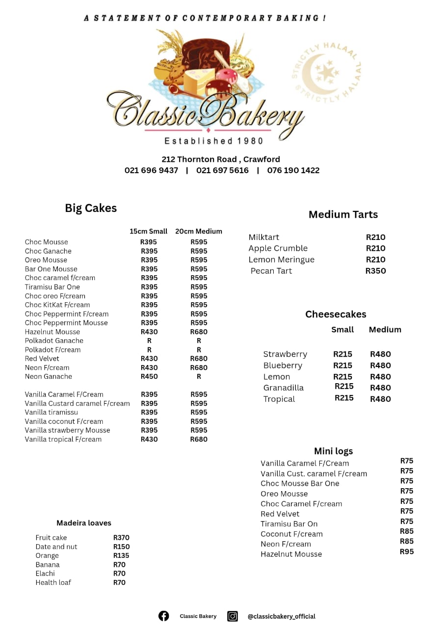 Classic Bakery - Pricelist | A Statement Of Contemporary...